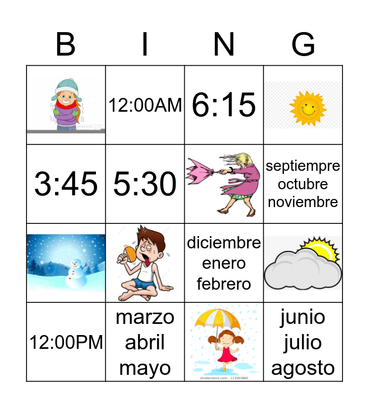 El tiempo Bingo Card
