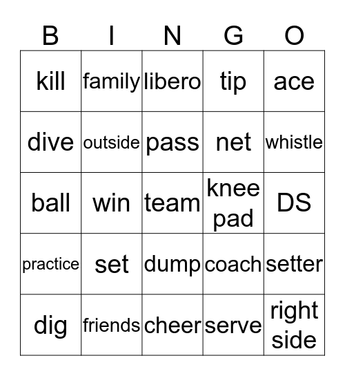 Volleyball Bingo Card