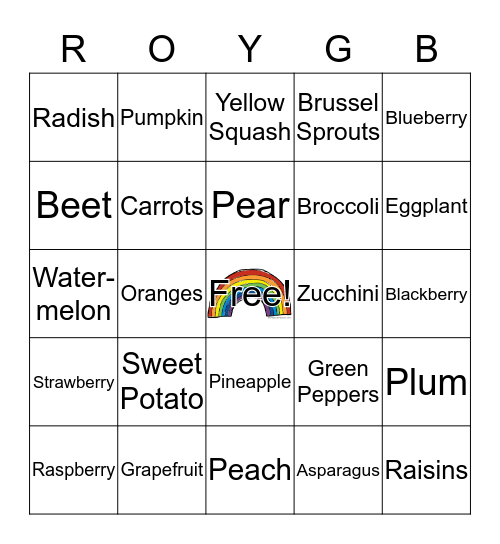 5 a Day the Color Way Bingo Card