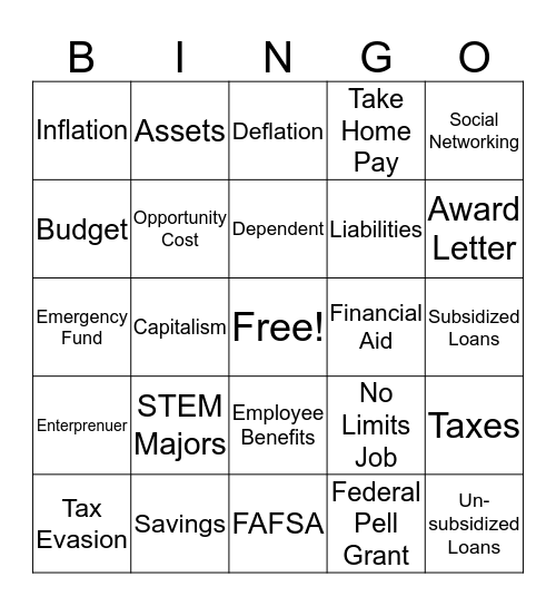 Personal Finance Bingo Card