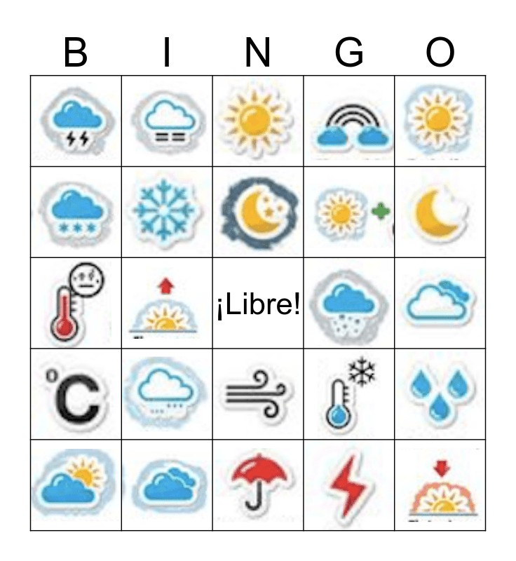 El tiempo atmosférico Bingo Card
