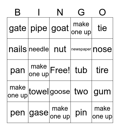 Beginning Sounds: Tt, Gg, Nn, Pp Bingo Card