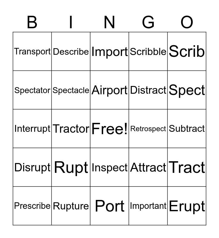 Root Word Bingo Card