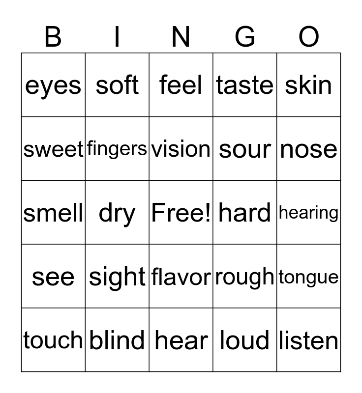 MY FIVE SENSES Bingo Card