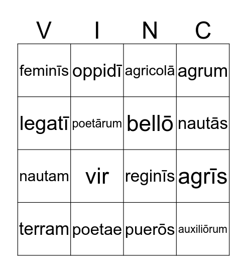 Adjective-Noun Agreement Bingo Card