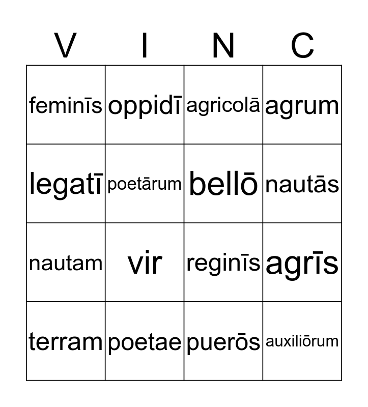 Adjective-Noun Agreement Bingo Card
