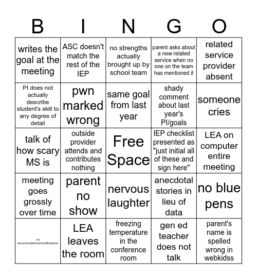 IEP Day Bingo Card