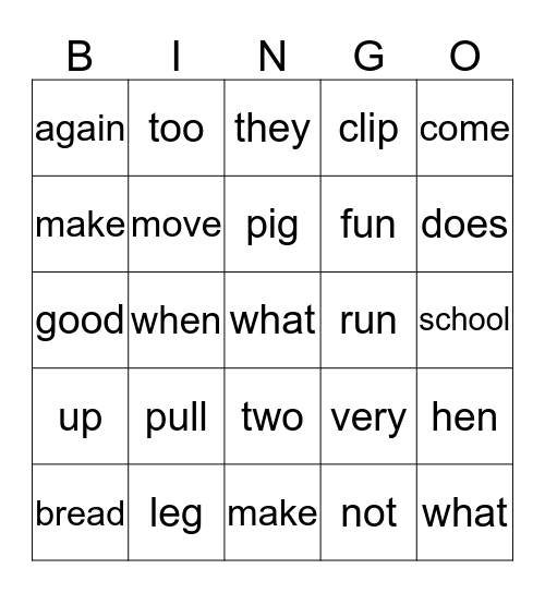 UNIT 1 HFW Bingo Card