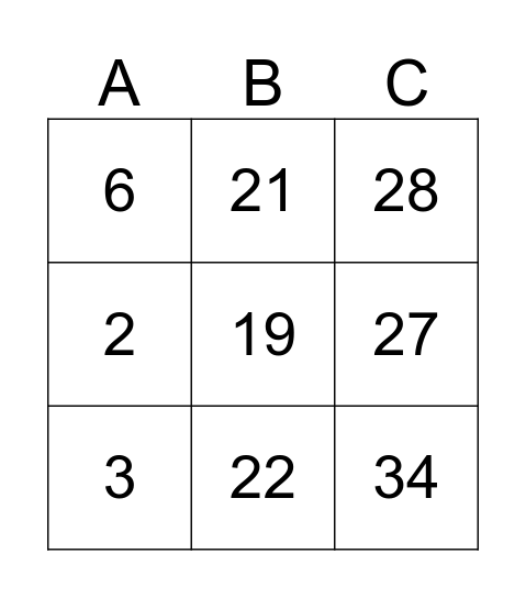 3x3 Bingo Card
