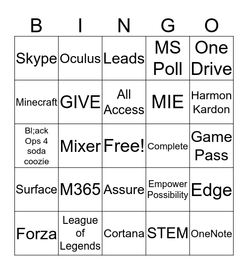 Microsoft Bingo Card