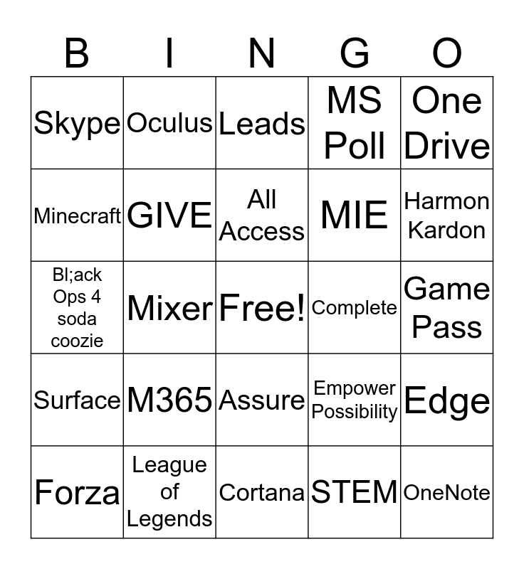 Microsoft Bingo Card