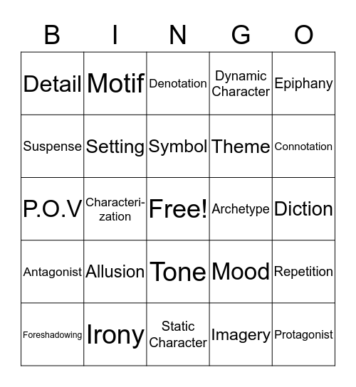 Literary Bingo! Bingo Card