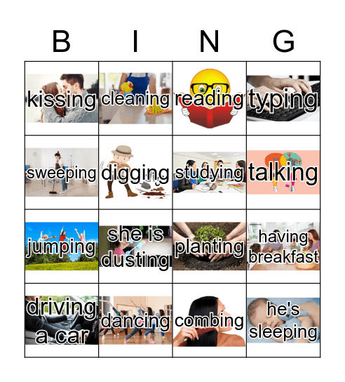 verbs in present continuous Bingo Card