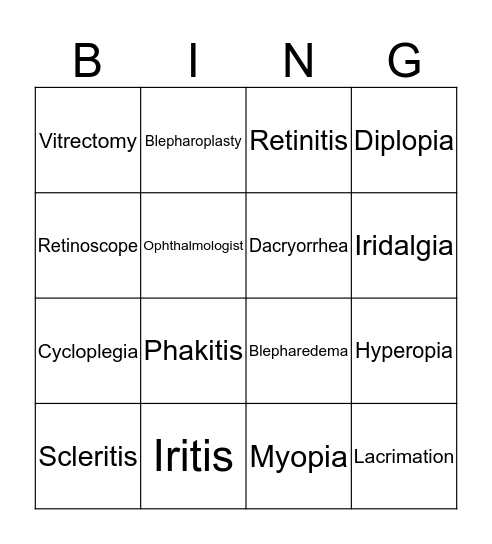 Eye Vocab Bingo Card