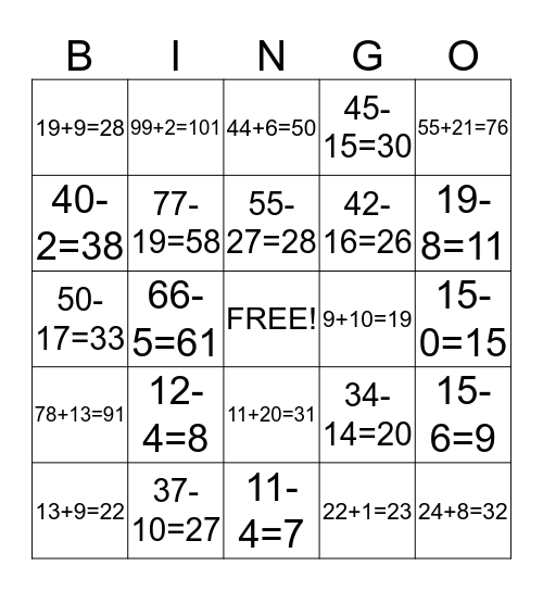 3rd Grade Bingo 2 Bingo Card