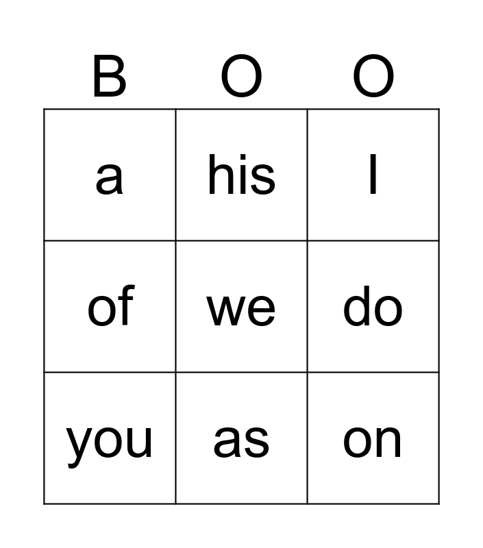 Spooky Sight Word Bingo Card