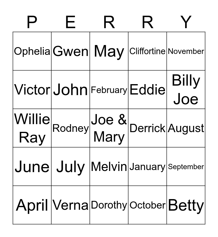 Perry Bingo Card