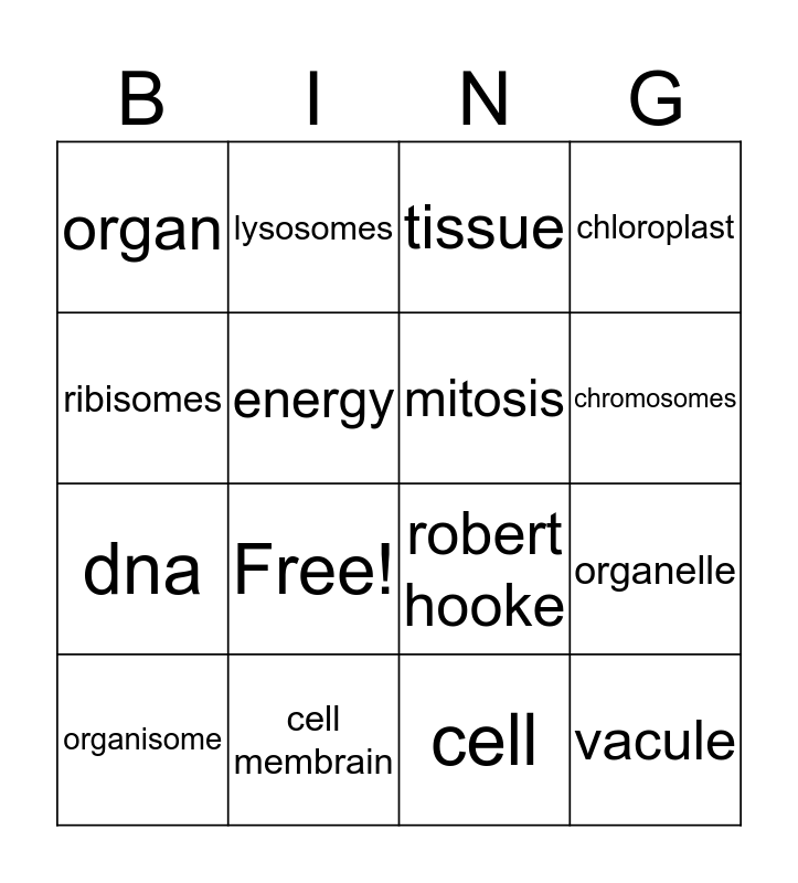 cell bingo Card