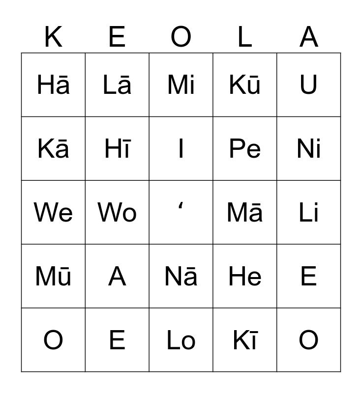 Hakalama Bingo Card