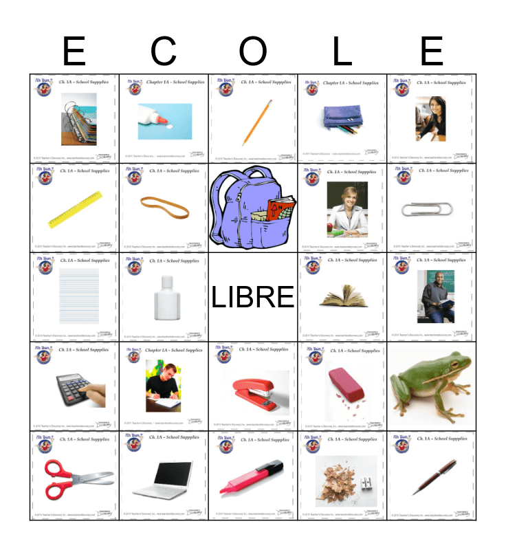 Dans Mon Sac à Dos Bingo Card