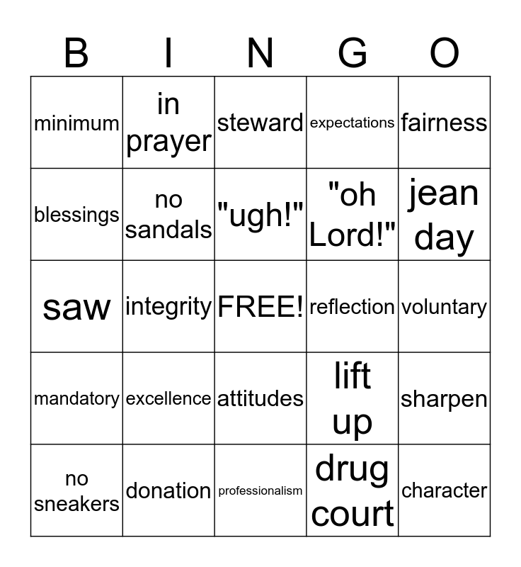 3rd Floor Buzz Words (shot for each word uttered per week) Bingo Card