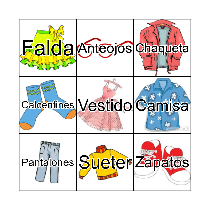 La Ropa Bingo Card