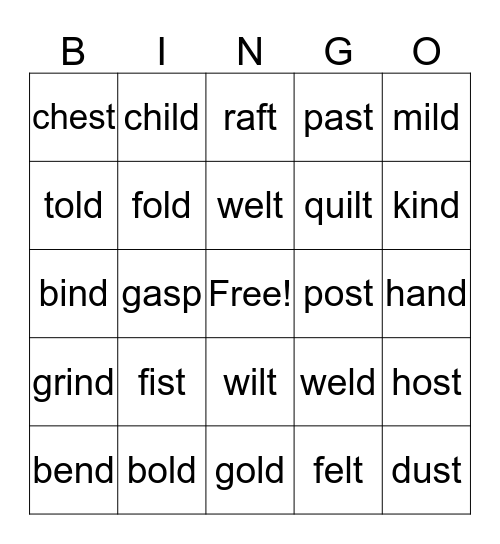 Closed & Exception to Closed Syllable Bingo Card