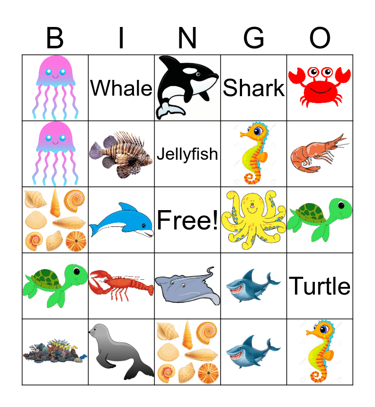 Ocean Animals Bingo Card