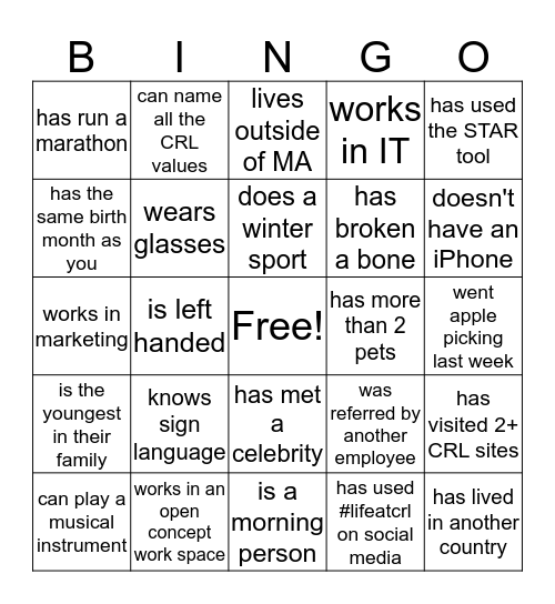 New Talent Bingo Card