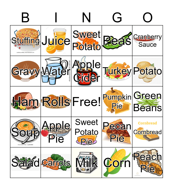 Thanksgiving Food BINGO! Bingo Card