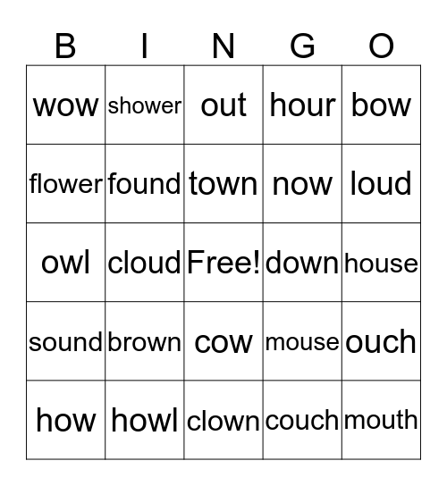 OU/OW Sounds Bingo Card