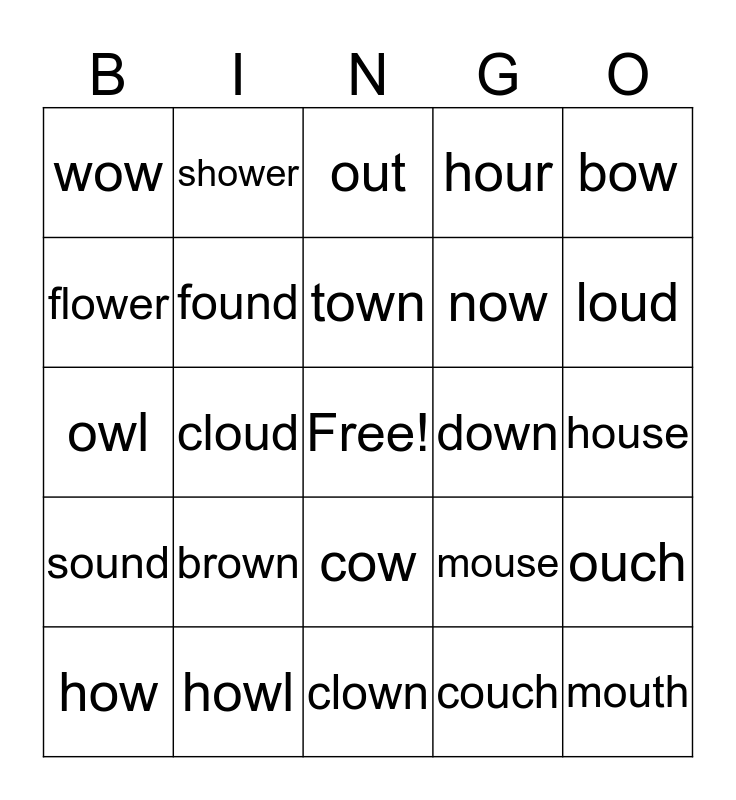 OU/OW Sounds Bingo Card