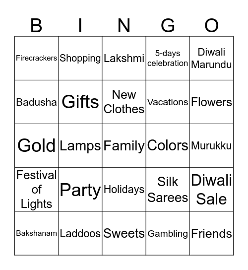 Diwali Bingo Card
