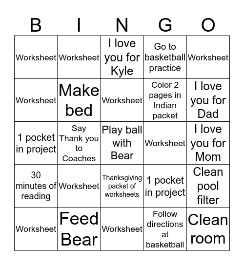 Behavior Bingo Card