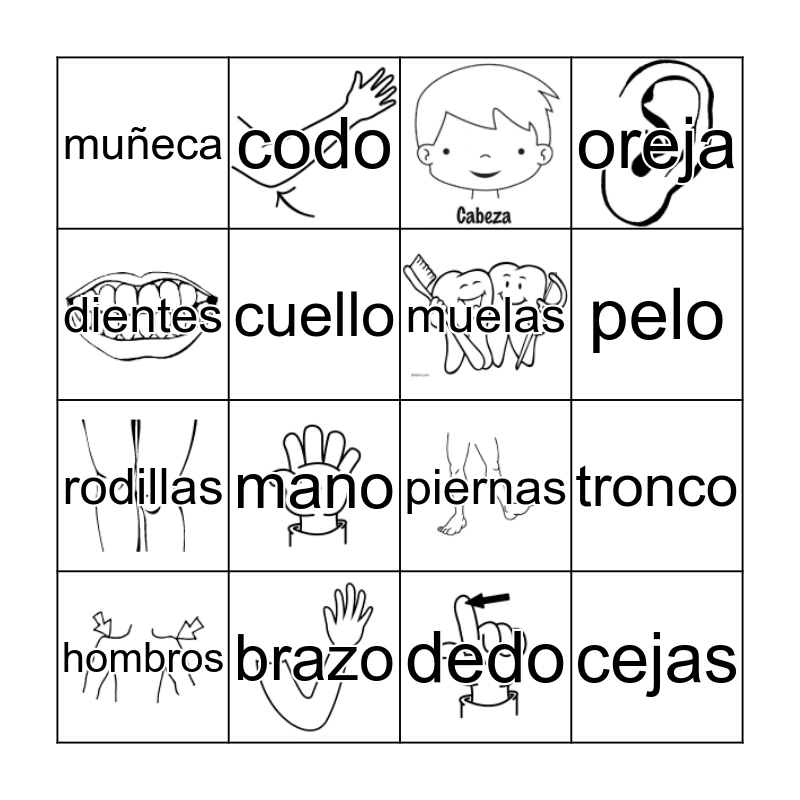 LAS PARTES DEL CUERPO Bingo Card