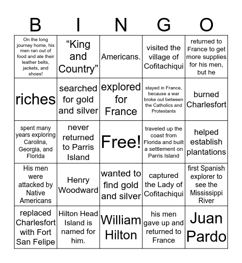 European Explorers of SC Bingo Card