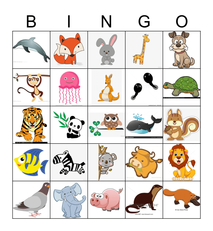 Animal Bingo Card