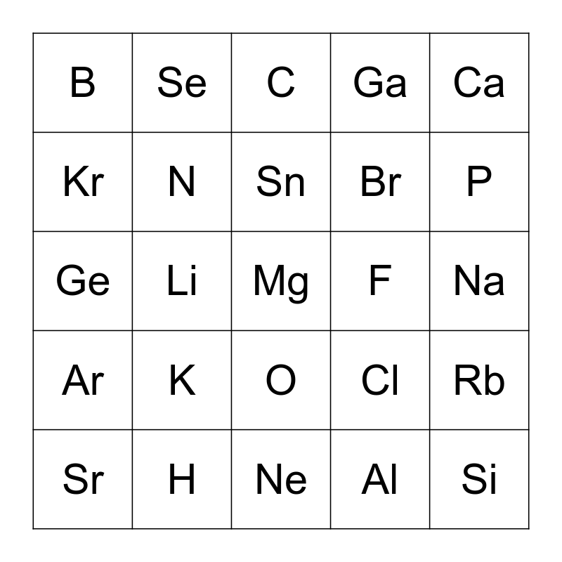 Lewis Dot Diagram Bingo Card
