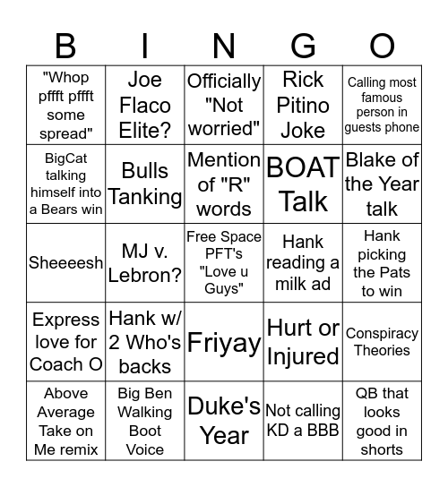 PMT Bingo Card