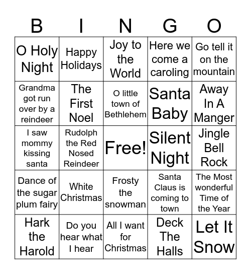 Christmas Song Bingo Card