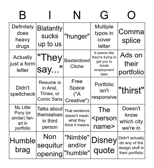 Designer Resume Bingo Card Bingo Card
