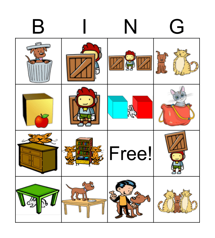 Prepositions of place Bingo Card
