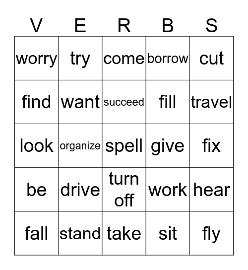 VERBS Bingo Card