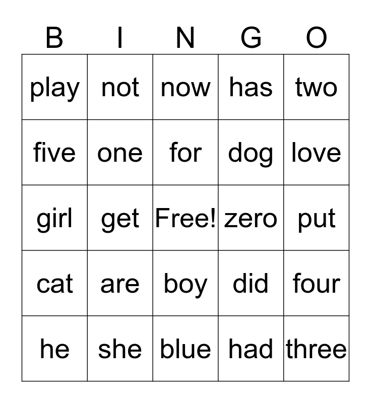 kindergarten sight words 2nd 9 week Bingo Card