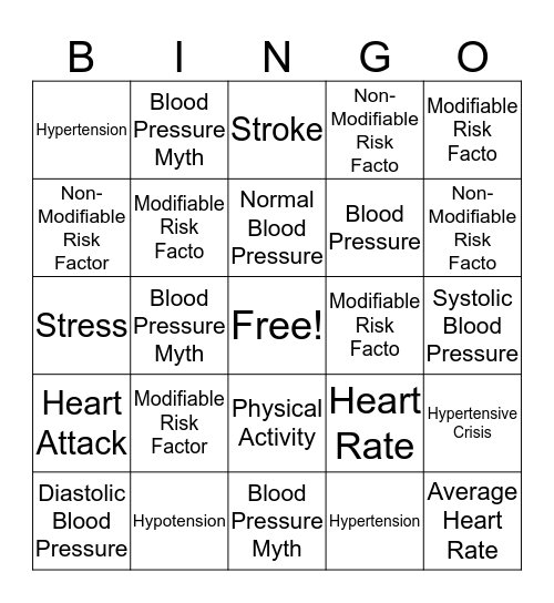 Heart Health Bingo Card