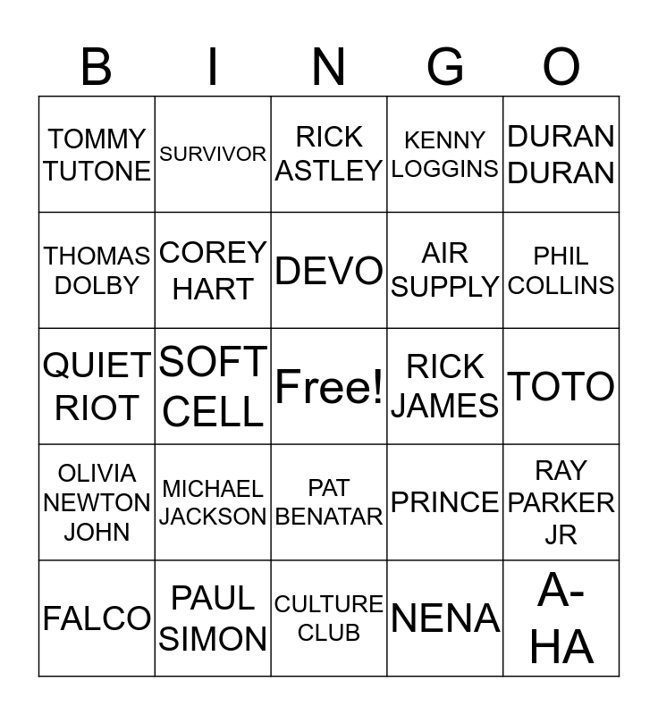 70s MUSIC BINGO Card