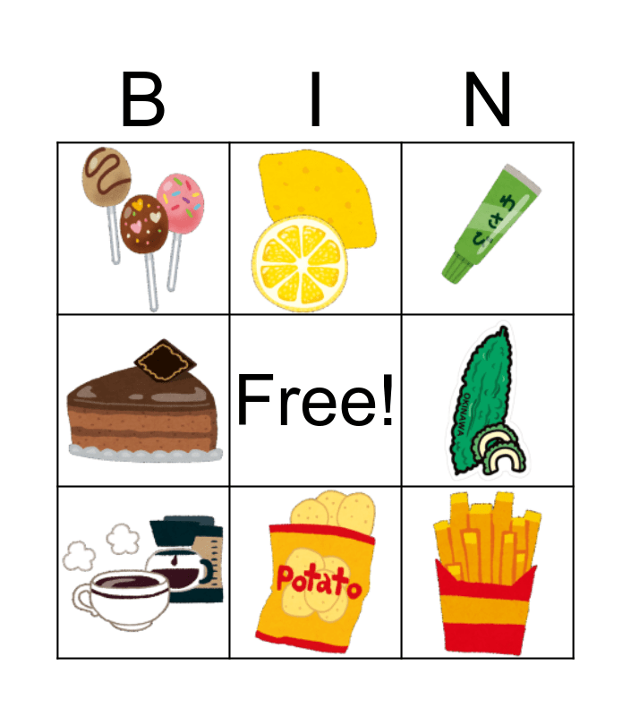 Foods and Tastes Bingo Card