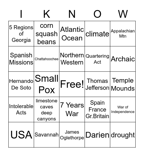 GEORGIA STUDIES Bingo Card