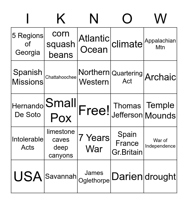 GEORGIA STUDIES Bingo Card