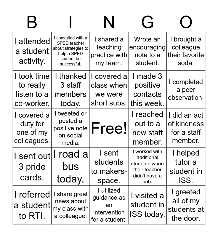 LMS Faculty/Staff Bingo Card